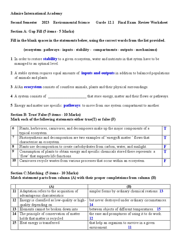 Grade 12 Environmental Science Review | PDF | Ecosystem | Heat