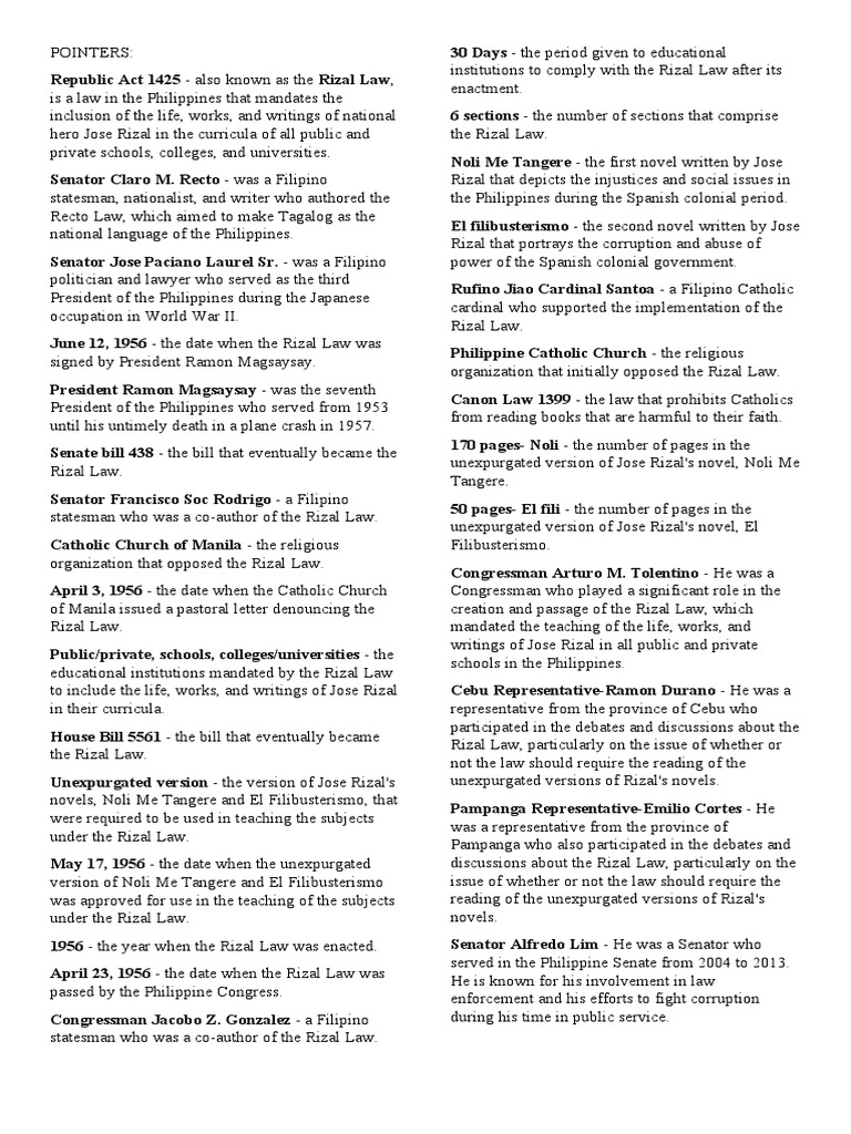 Rizal Pointers | PDF | Philippines