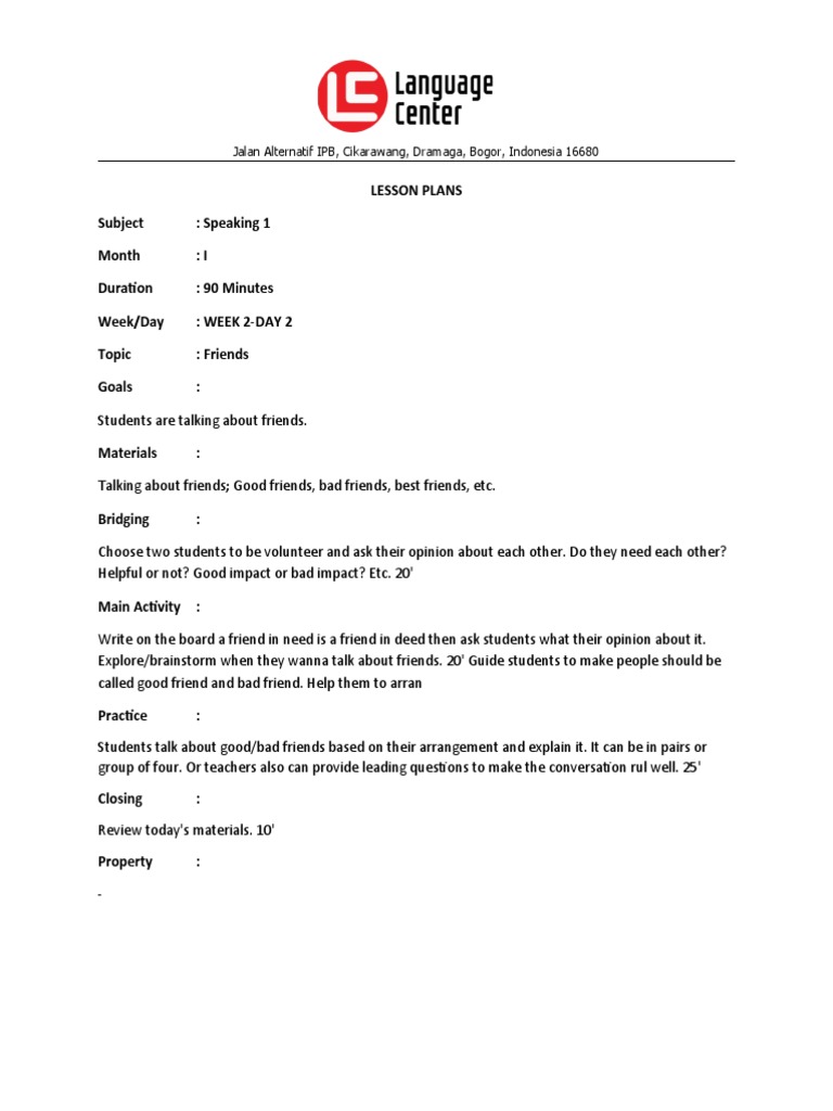 Lesson Plan-Friends | PDF | Self-Improvement