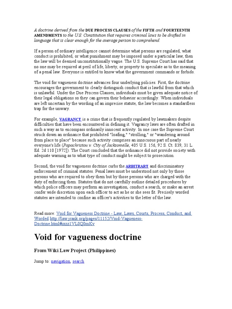 Void For Vagueness | PDF | Vagueness Doctrine | Facial Challenge