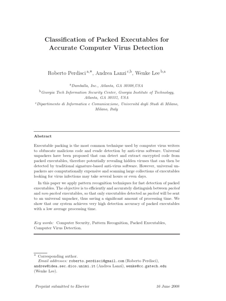 Classification Of Packed Executables For Accurate Computer Virus Detection Pdf Computer