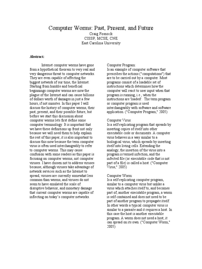 Computer Worms Past, Present, and Future | PDF | Computer Virus | Malware