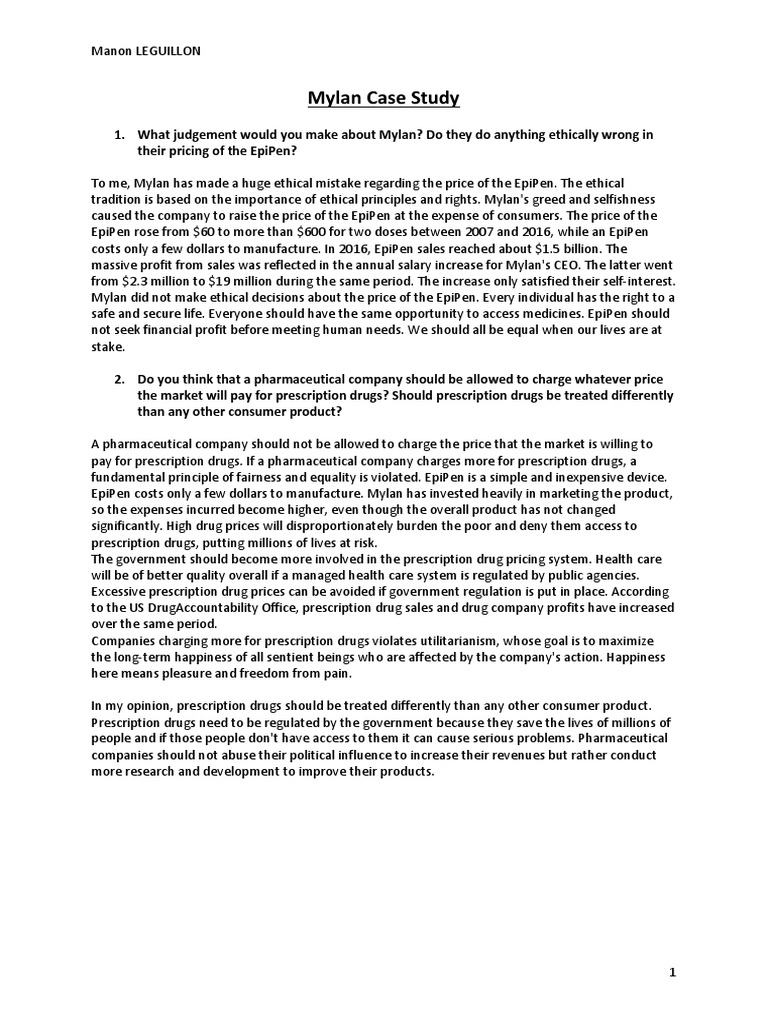 Mylan Case Study | PDF | Epinephrine Autoinjector | Mylan