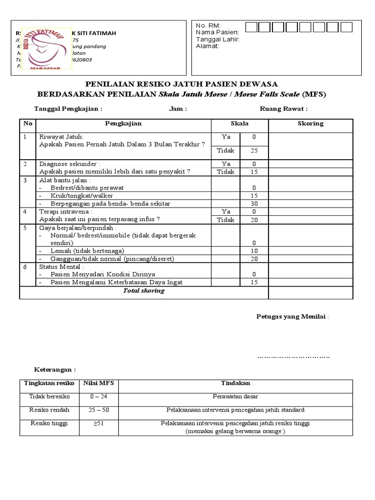 Form Skrining Resiko Jatuh Pasien Dewasa (Morse Falls) | PDF