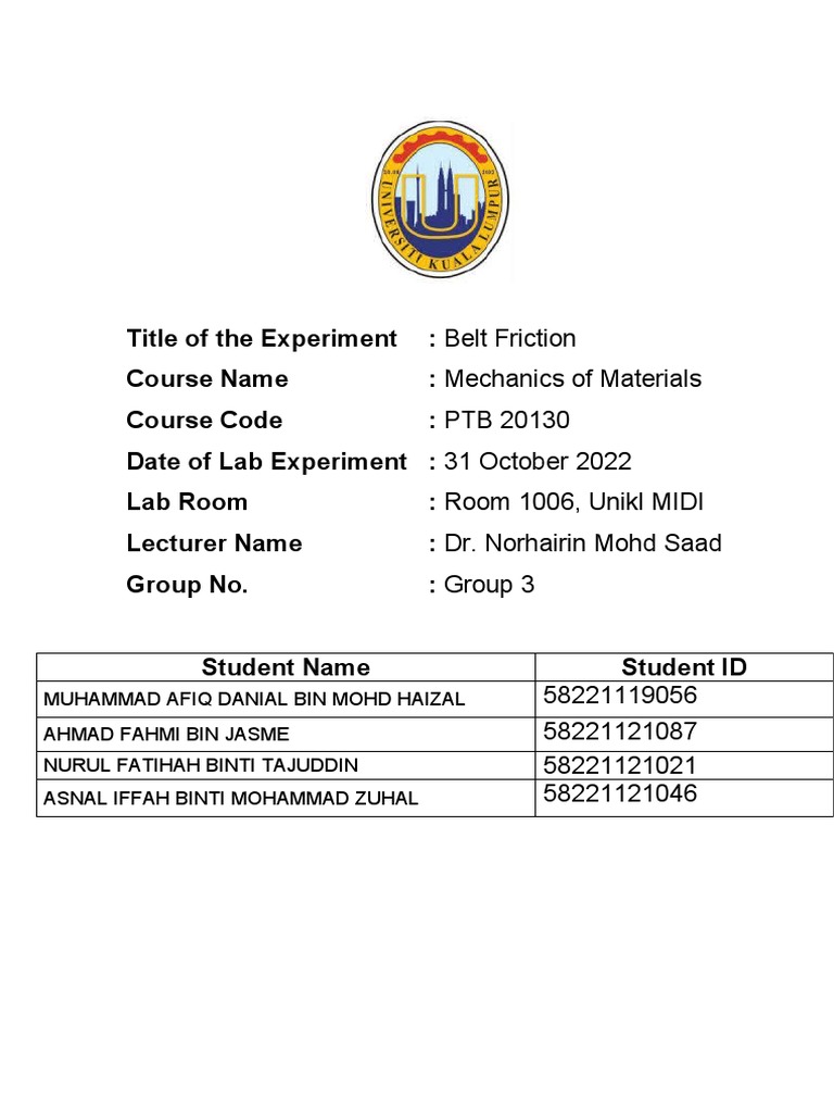 Mechanics Lab: Belt Friction Study | PDF | Belt (Mechanical) | Friction
