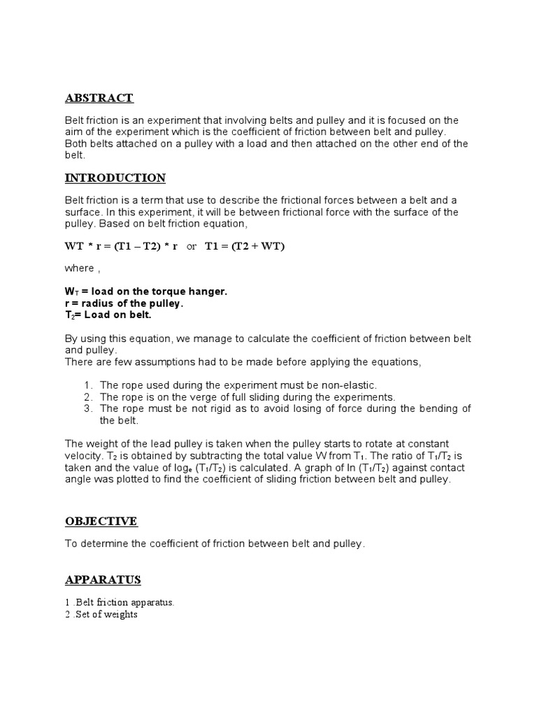 Belt Friction Lab Pdf Belt Mechanical Friction