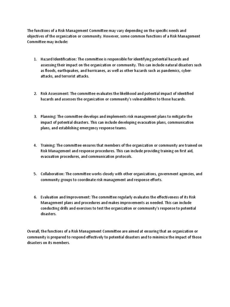 The Functions of A Disaster Preparedness Committee | PDF