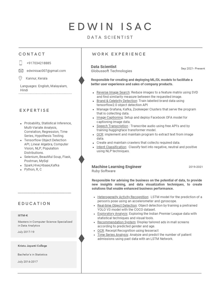Edwin Resume | Download Free PDF | Machine Learning | Statistics