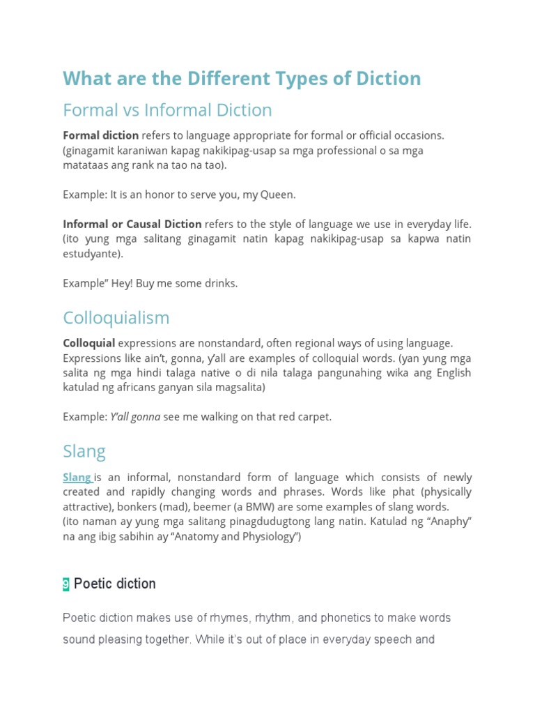 What Are The Different Types of Diction (With Explanation) | PDF ...