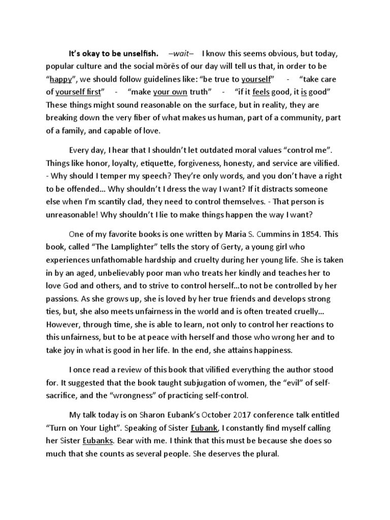 It's Okay To Be Unselfish | PDF | Fruit Of The Holy Spirit