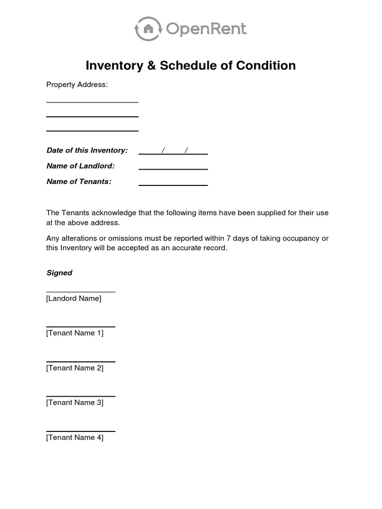 Inventory Template | Download Free PDF | Leasehold Estate | Landlord