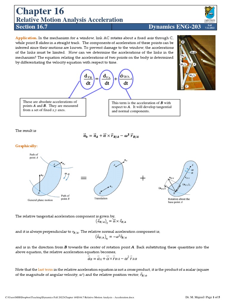 D16 7 Relative Motion Analysis Acceleration Pdf Acceleration
