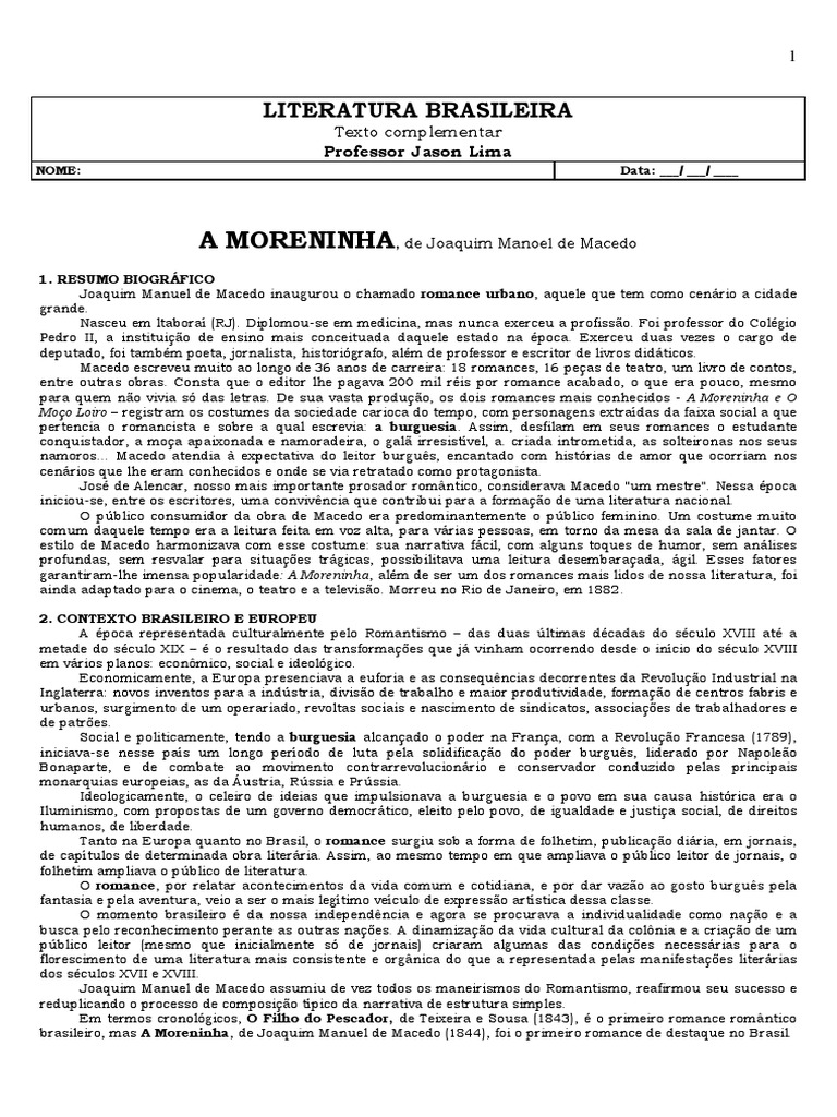 A História De Amor De Augusto E Carolina Em A Moreninha De Joaquim