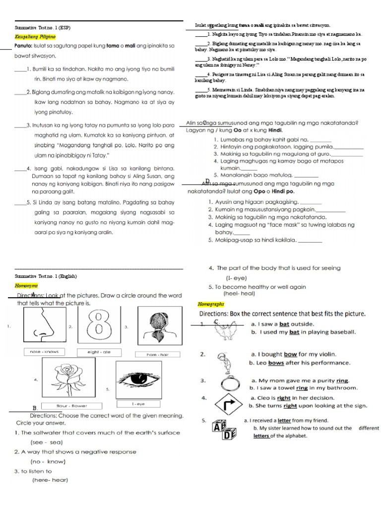 Summative Test No. 1 All Sub | PDF