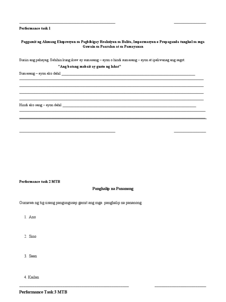 Performance Task q2 All Subject | PDF