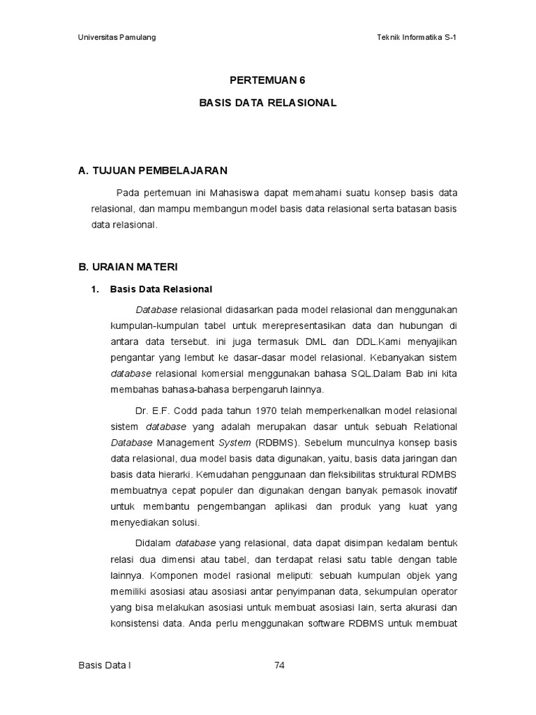 Contoh Tabel Basis Data Relasional | PDF