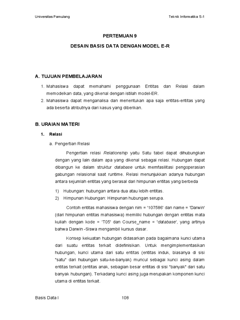 Tpl0302 - 09 - Desain Basis Data Dengan Model E-R | PDF
