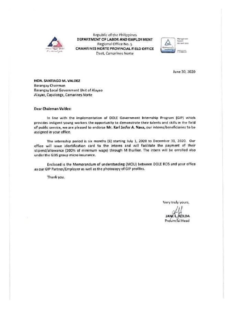 Indorsement Letter | PDF
