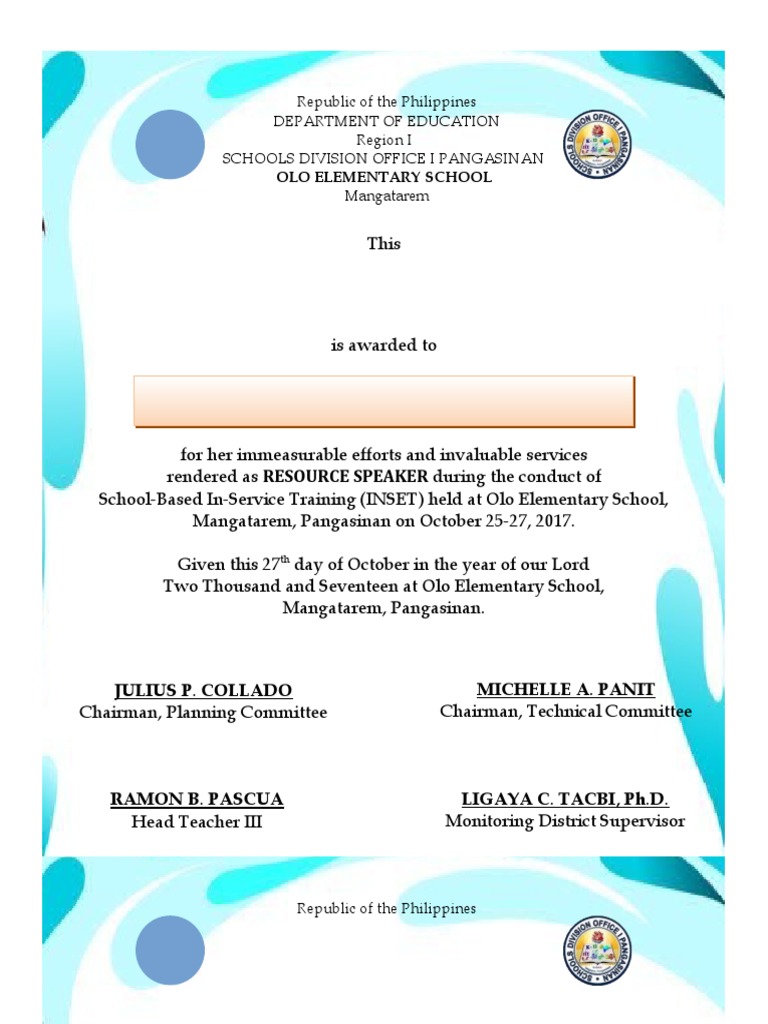 Certificate Inset | PDF Certificate Inset | PDF