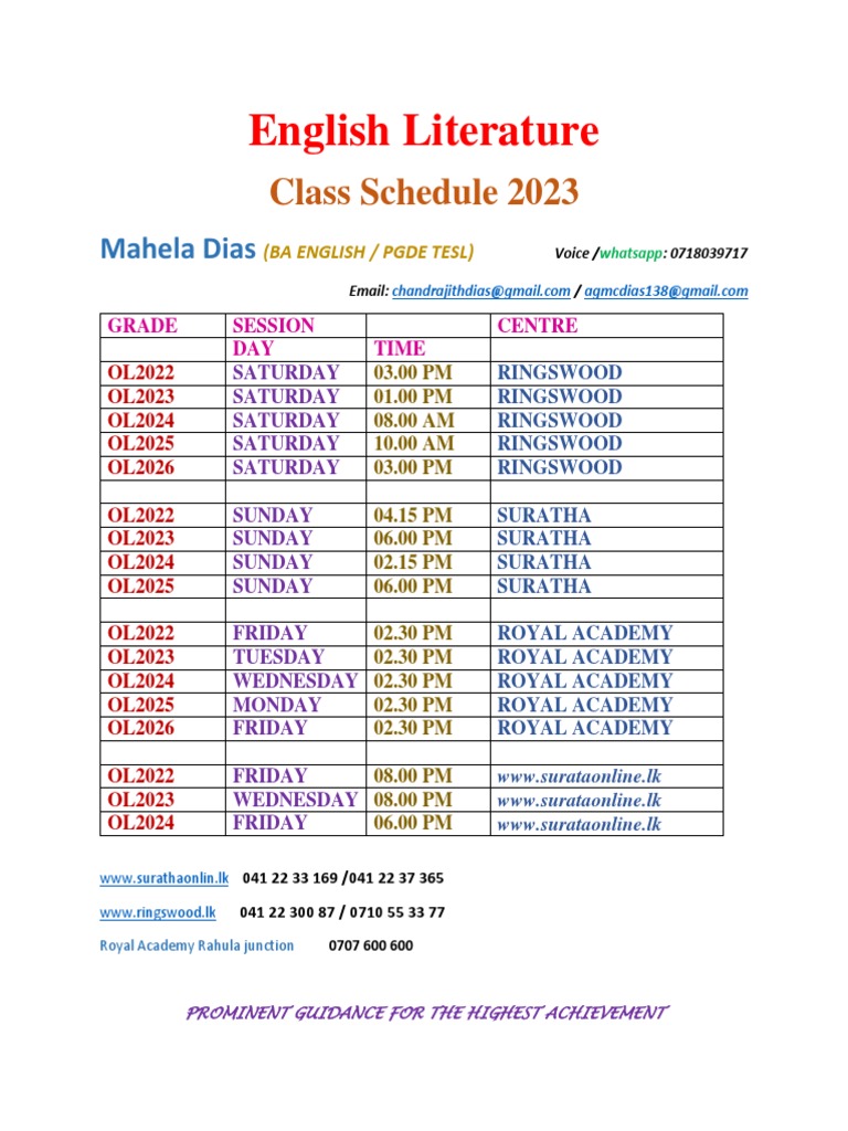 2023 Class Schedule | PDF