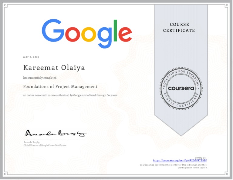 Google Project Management certification earned March 2023 | PDF
