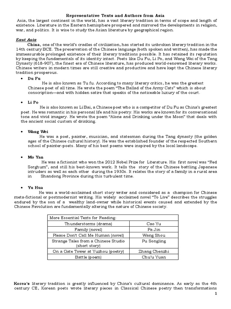 21st Century Literature q2 - Asia, Middle East and Africa | PDF | African Literature | Chinese ...