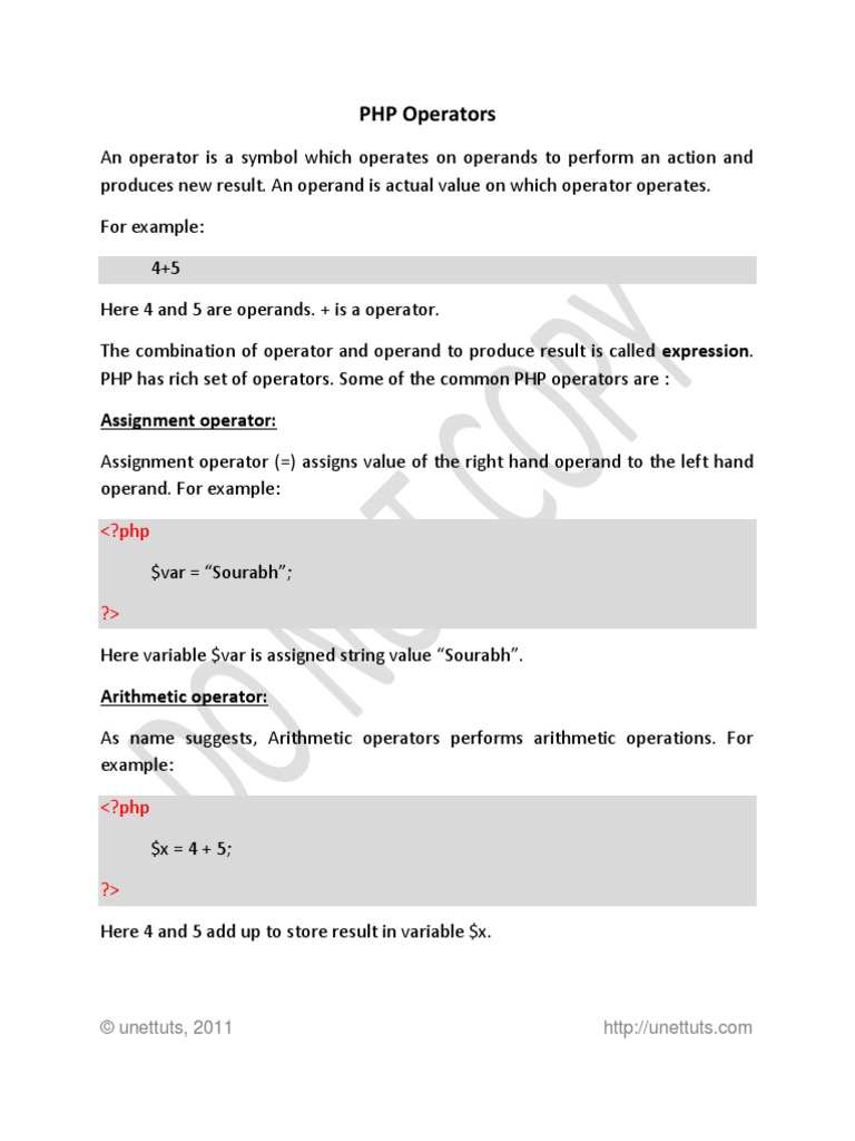 PHP Operators: Assignment Operator | Download Free PDF | Mathematical ...