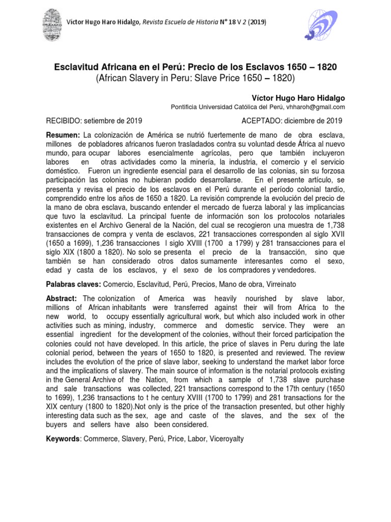 Esclavitud Africana en Perú: Precios 1650-1820 | PDF | Esclavitud | Perú