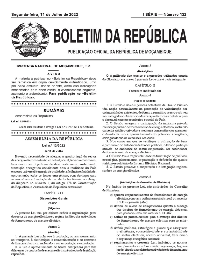 Lei n.º 12/2022: Regime da Electricidade | PDF