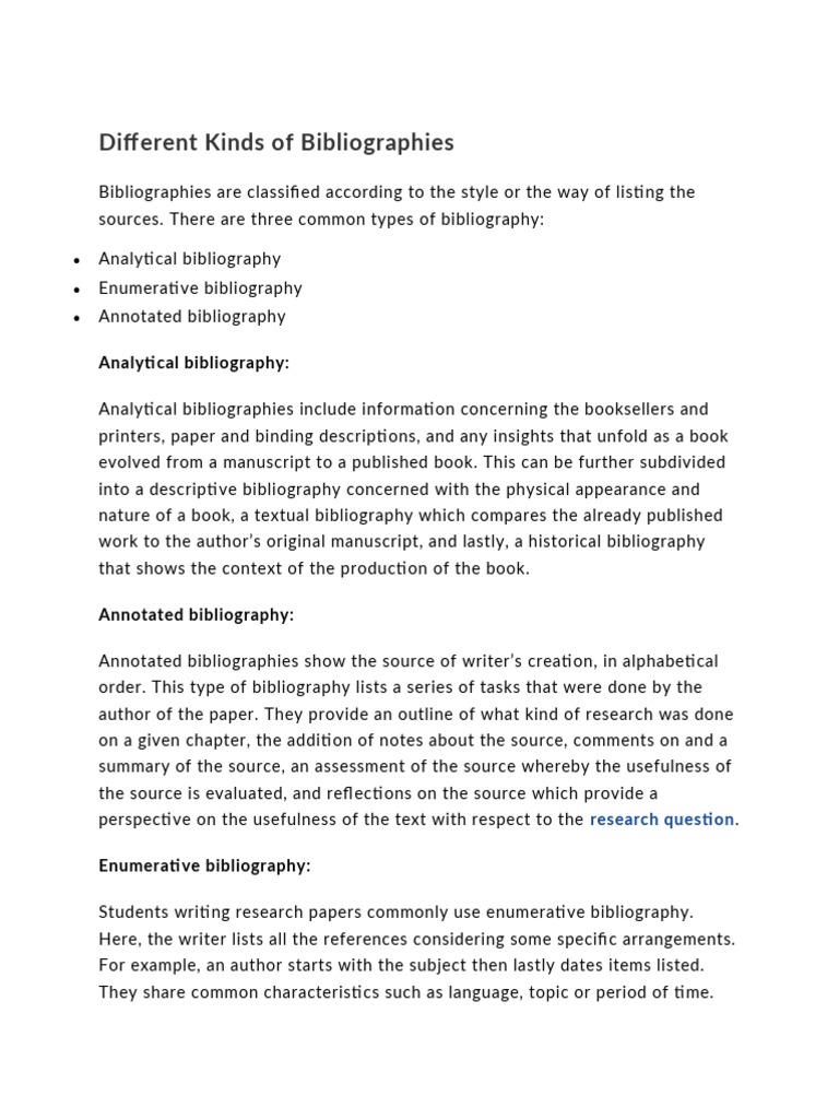 Different Kinds of Bibliographies | PDF