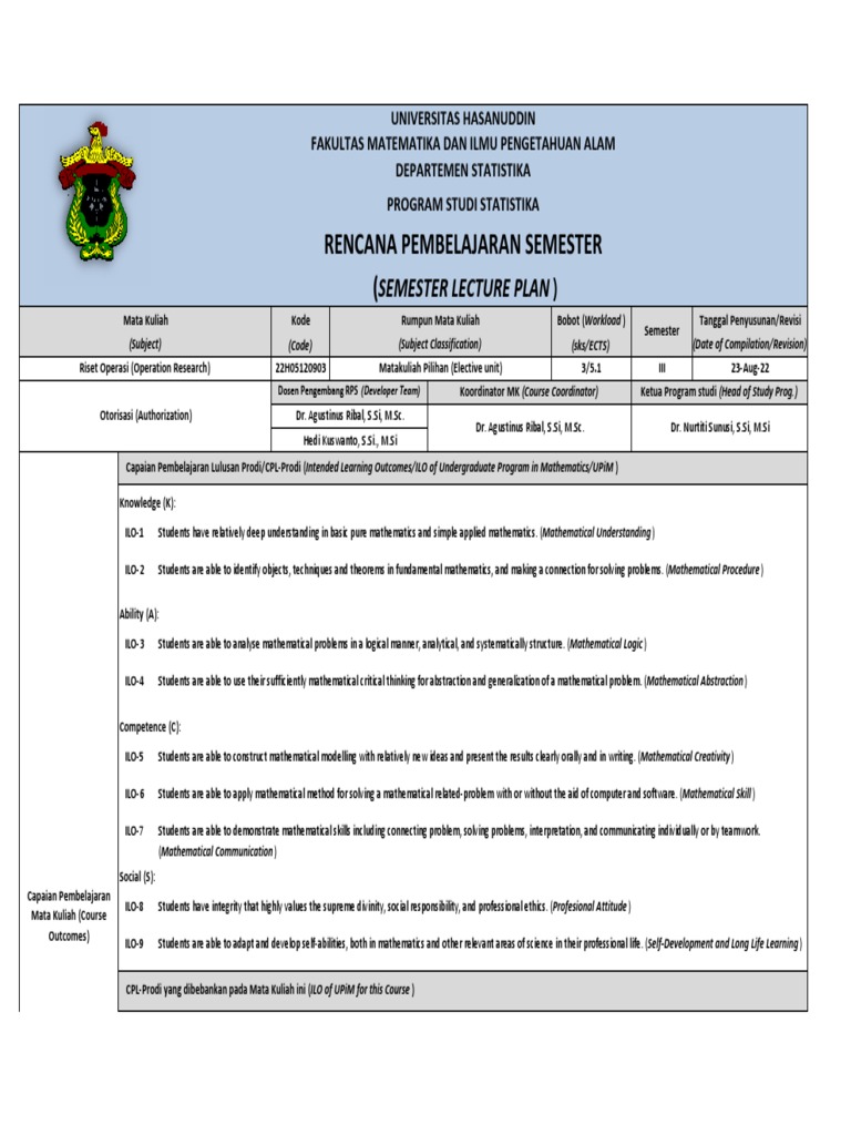 RPS-Riset-Operasi Statistika 32232 0 | PDF | Mathematics | Linear ... RPS-Riset-Operasi Statistika 32232 0 | PDF | Mathematics | Linear ...