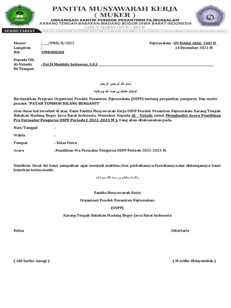 Surat Undangan Pra-Formatur | PDF