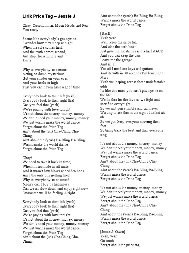Lirik Price Tag - Jessie J | PDF | Song Structure | Leisure