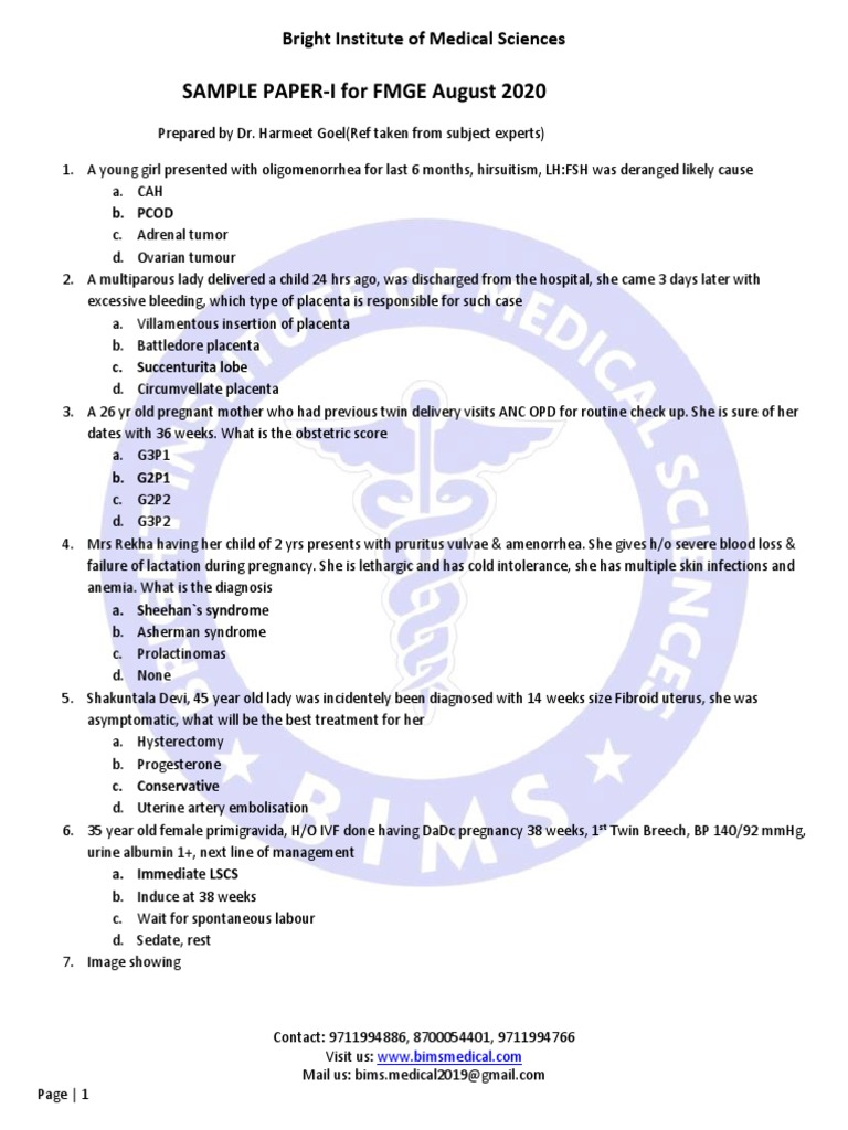 Sample Paper I For Fmge August 2020 | PDF | Cholesterol | Glycolysis