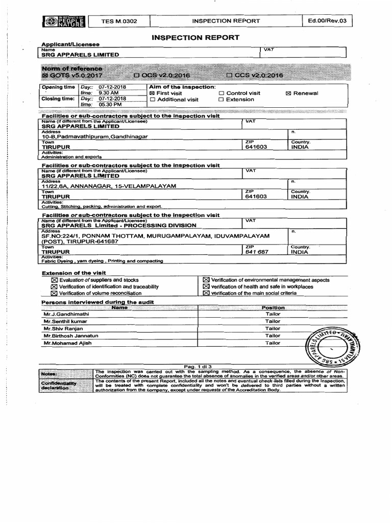 Audit Report - SRG Apparels | PDF | Systems Science | Change Management