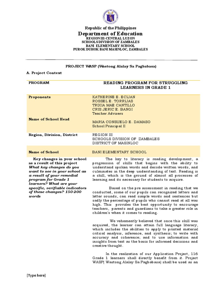 Grade 1 Department Reading Application Project Plan 2023 | PDF ...