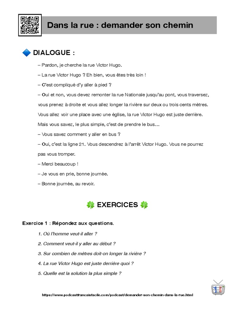 Demander son chemin en français | PDF