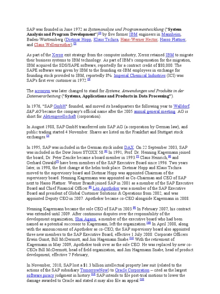 SAP Was Founded in June 1972 As System Analyse Und Programmentwicklung ...