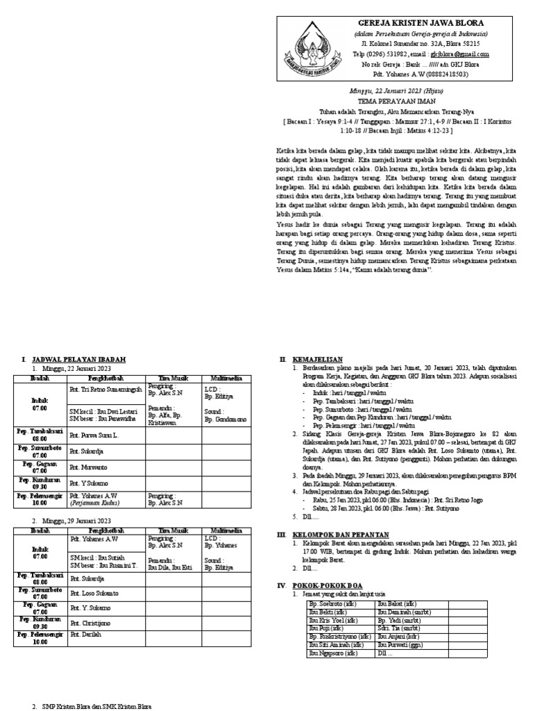 Contoh Warta Jemaat | PDF