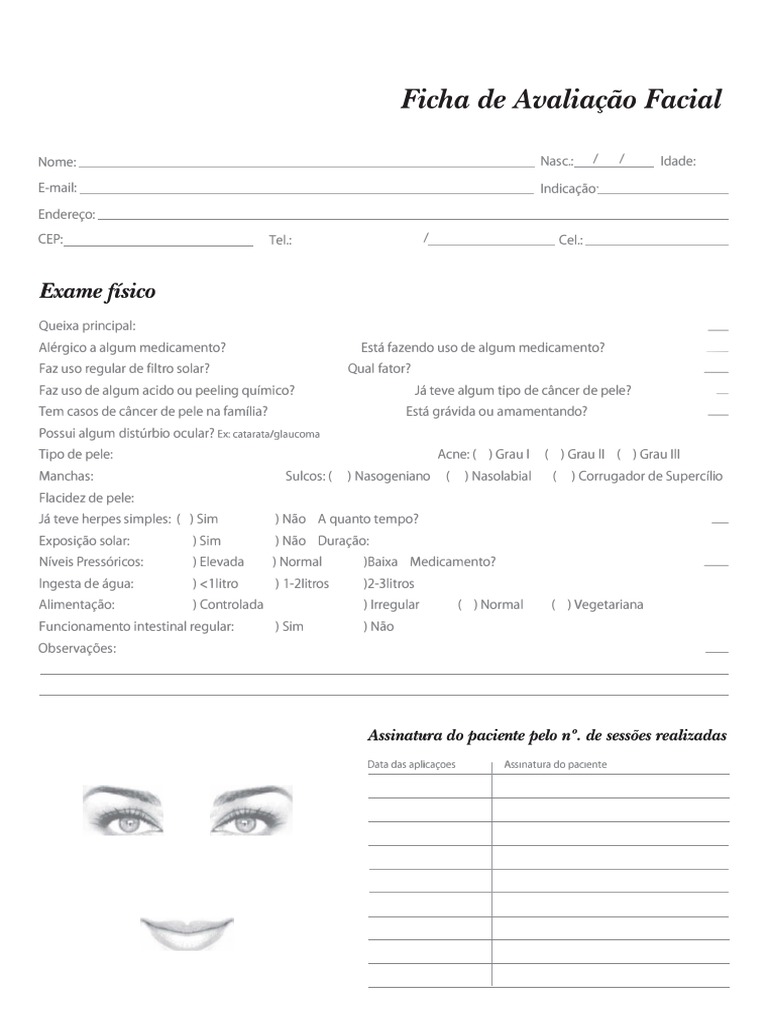 Ficha de Anamnese Facial | PDF | Especialidades médicas | Medicina Clínica