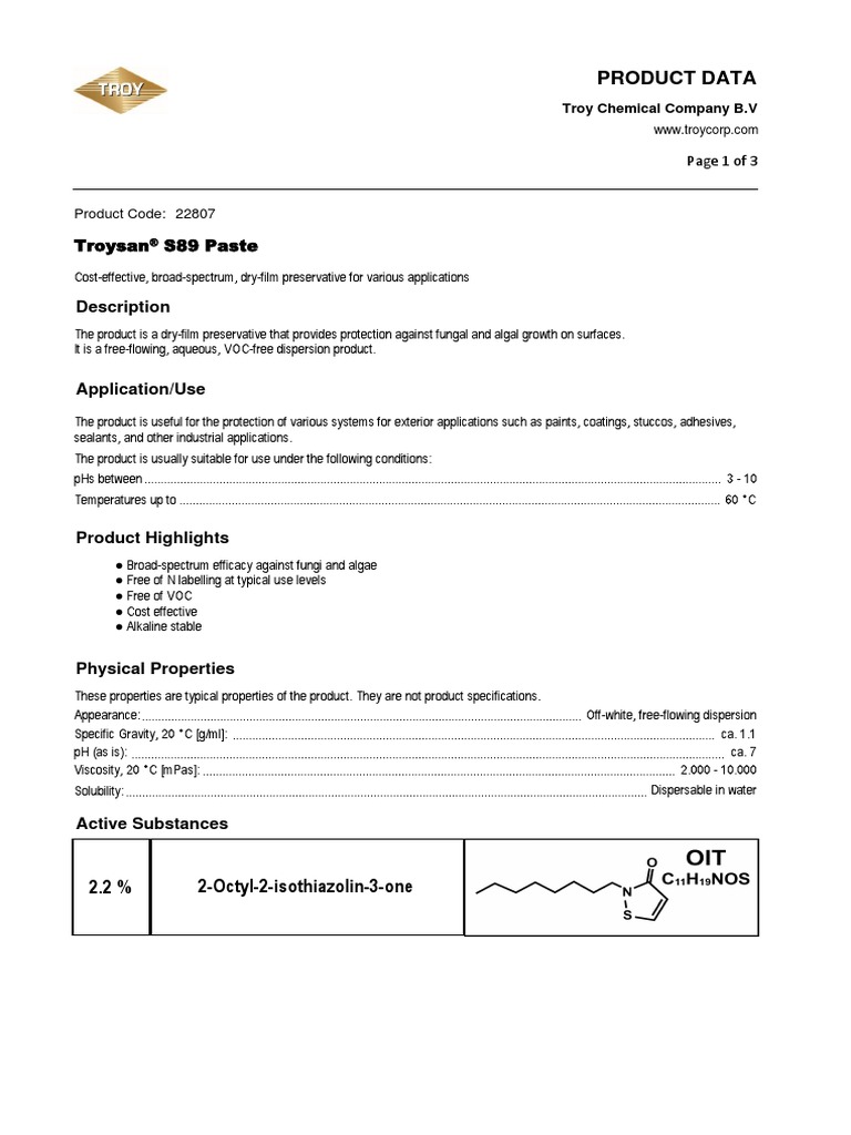 Troysan S89 Paste - Product - Information - EN - PDS | PDF | Legal ...