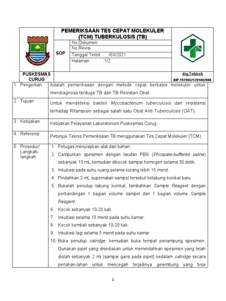 Sop Pemeriksaan Tcm Tb | PDF