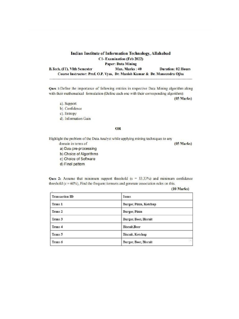 Data Mining C1 Exam Paper | PDF