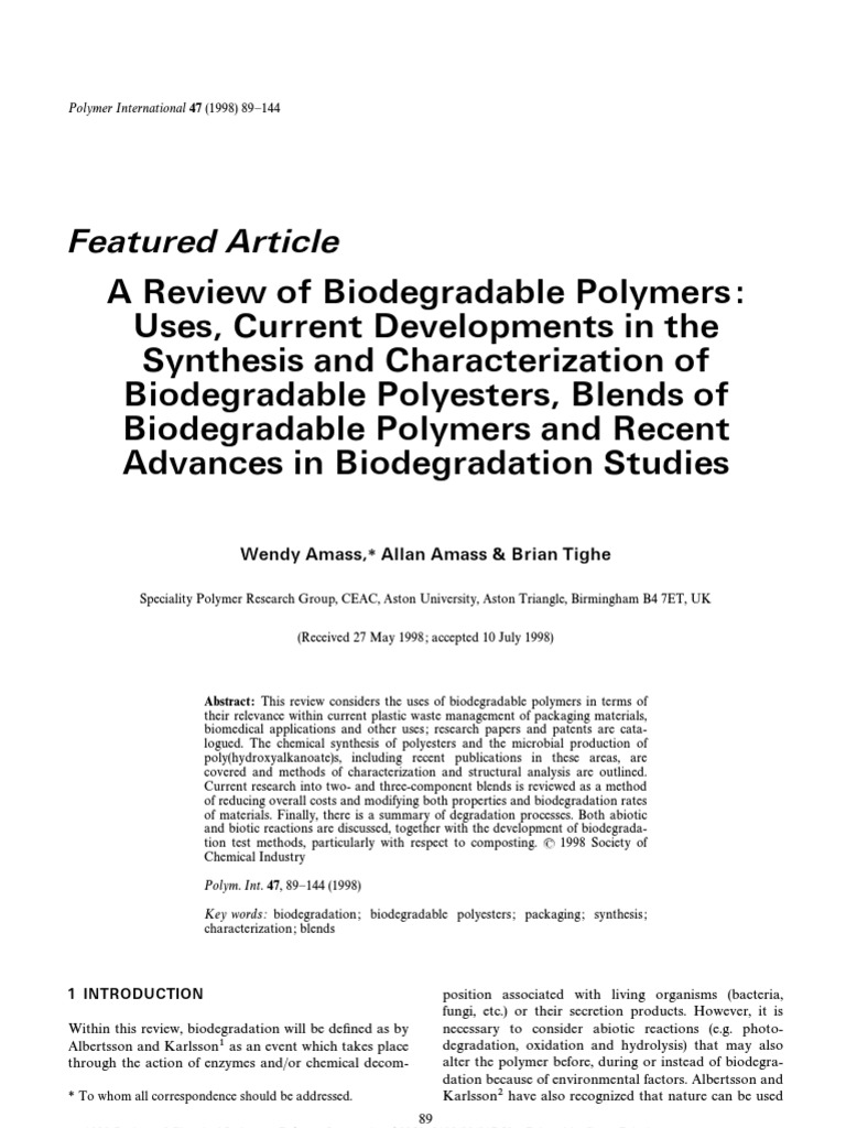 Biodegradable Polyesters (R1) | PDF | Biodegradation | Plastic