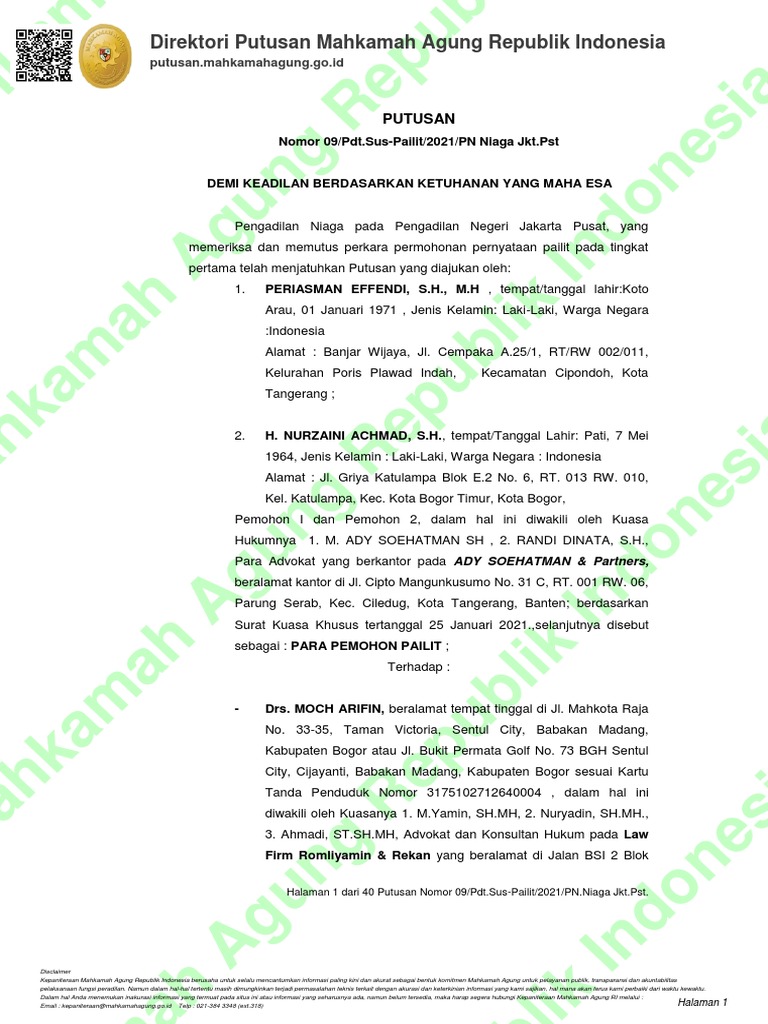 Putusan 9 PDT - Sus-Pailit 2021 PN Niaga JKT - PST 20221128013804 | PDF