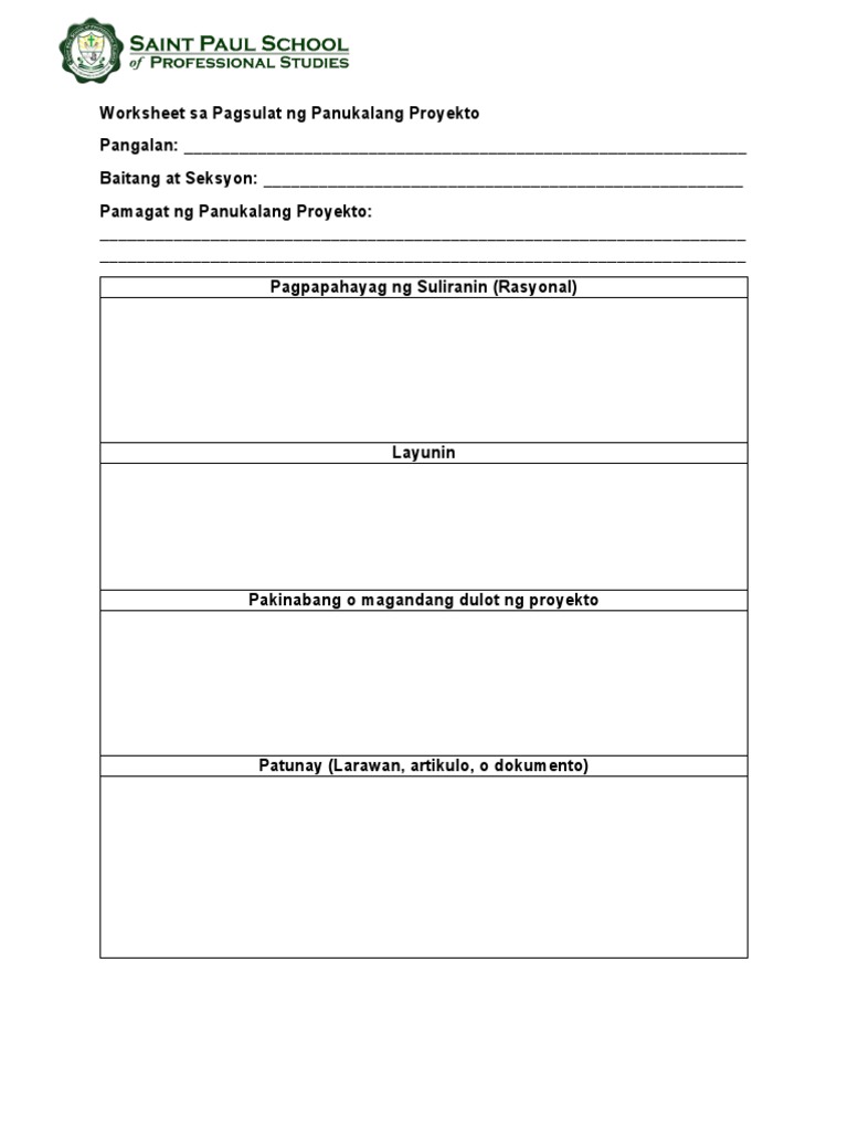 Worksheet Sa Pagsulat NG Panukalang Proyekto | PDF Worksheet Sa Pagsulat NG Panukalang Proyekto | PDF