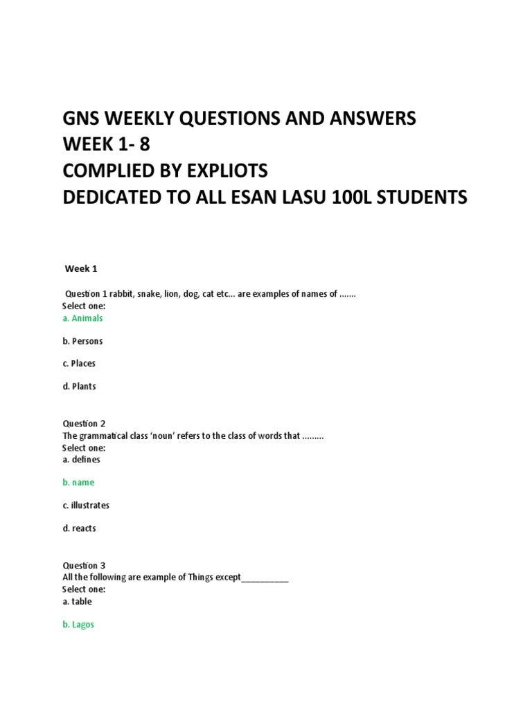 GNS 102 Questions and Answers by Expliots. | PDF | Pronoun | Adverb