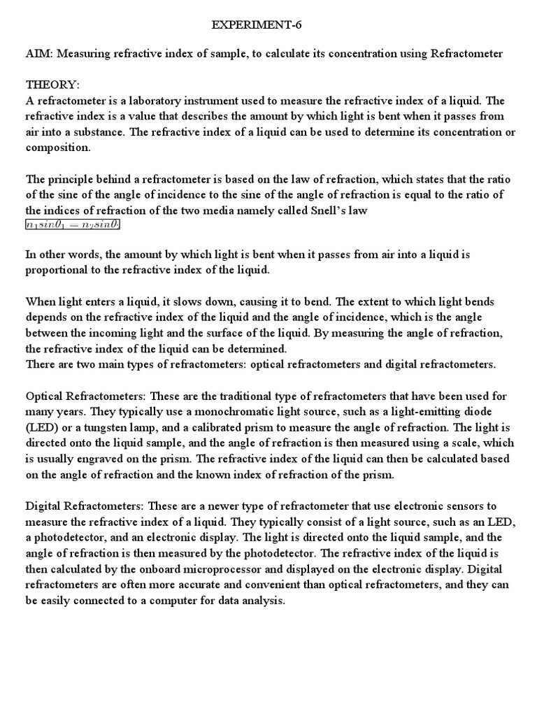 Experiment 6 | PDF | Refractive Index | Metrology