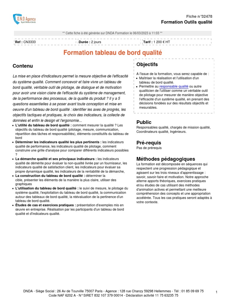 Tableau de Bord Qualite 32478 | PDF | Pédagogie | Business