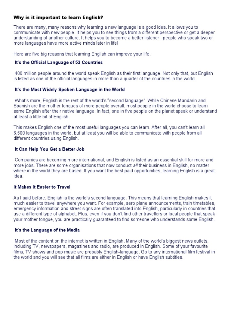 Why English Is Important | PDF | English Language | First Language